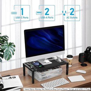 Office | Desk Monitor Stand Riser With Electrical Outlets And Usb Pd 3 ...